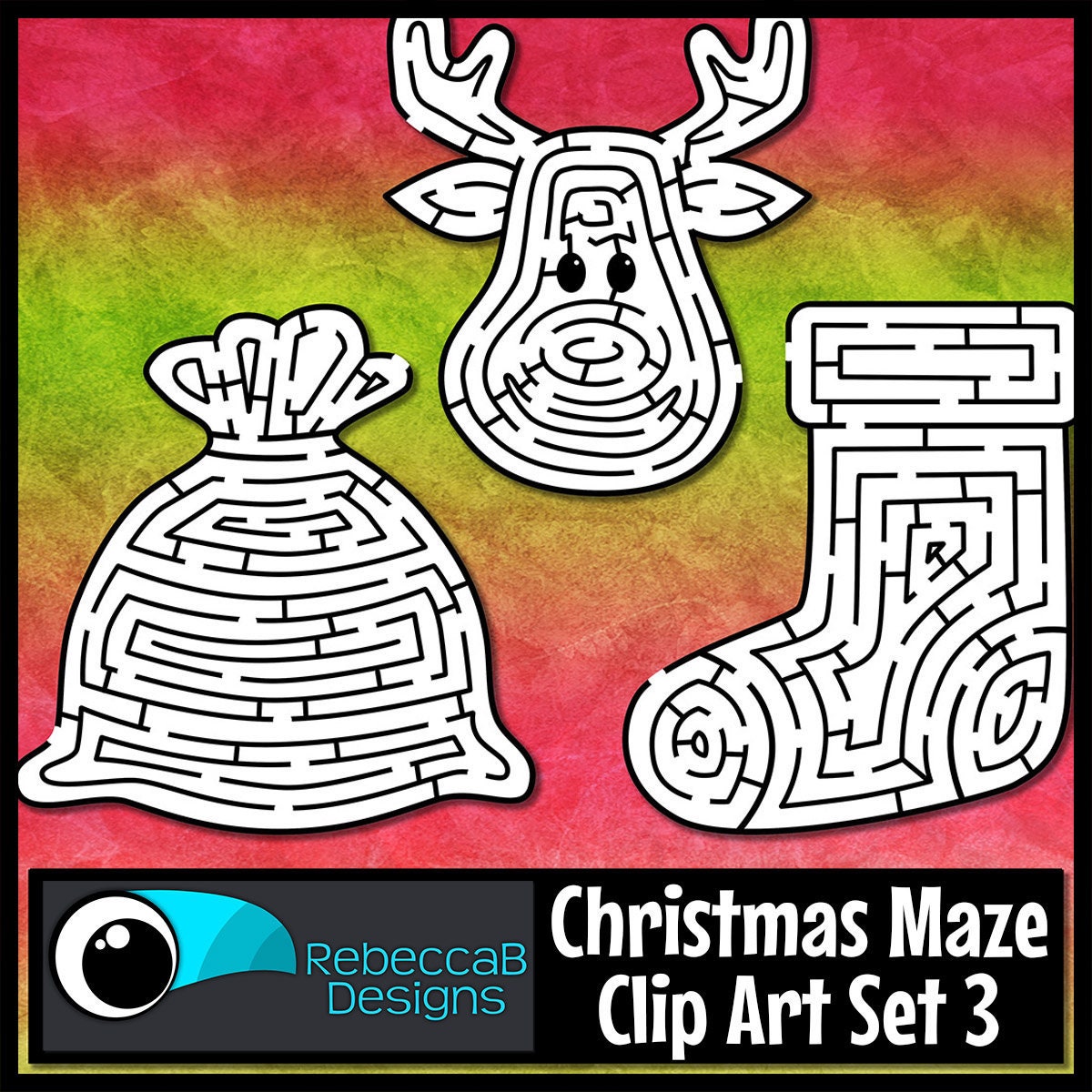 Christmas Maze Clip Art Set 3, Christmas Clip Art, Mazes With Solutions ...