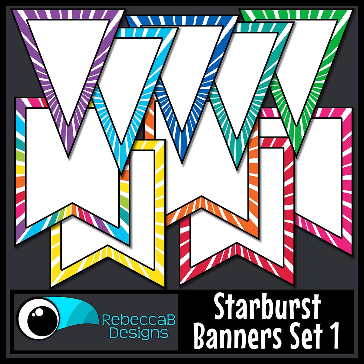 Bunting Pennant Banners Clip Art Set 1 - Starburst Classroom Decor ...