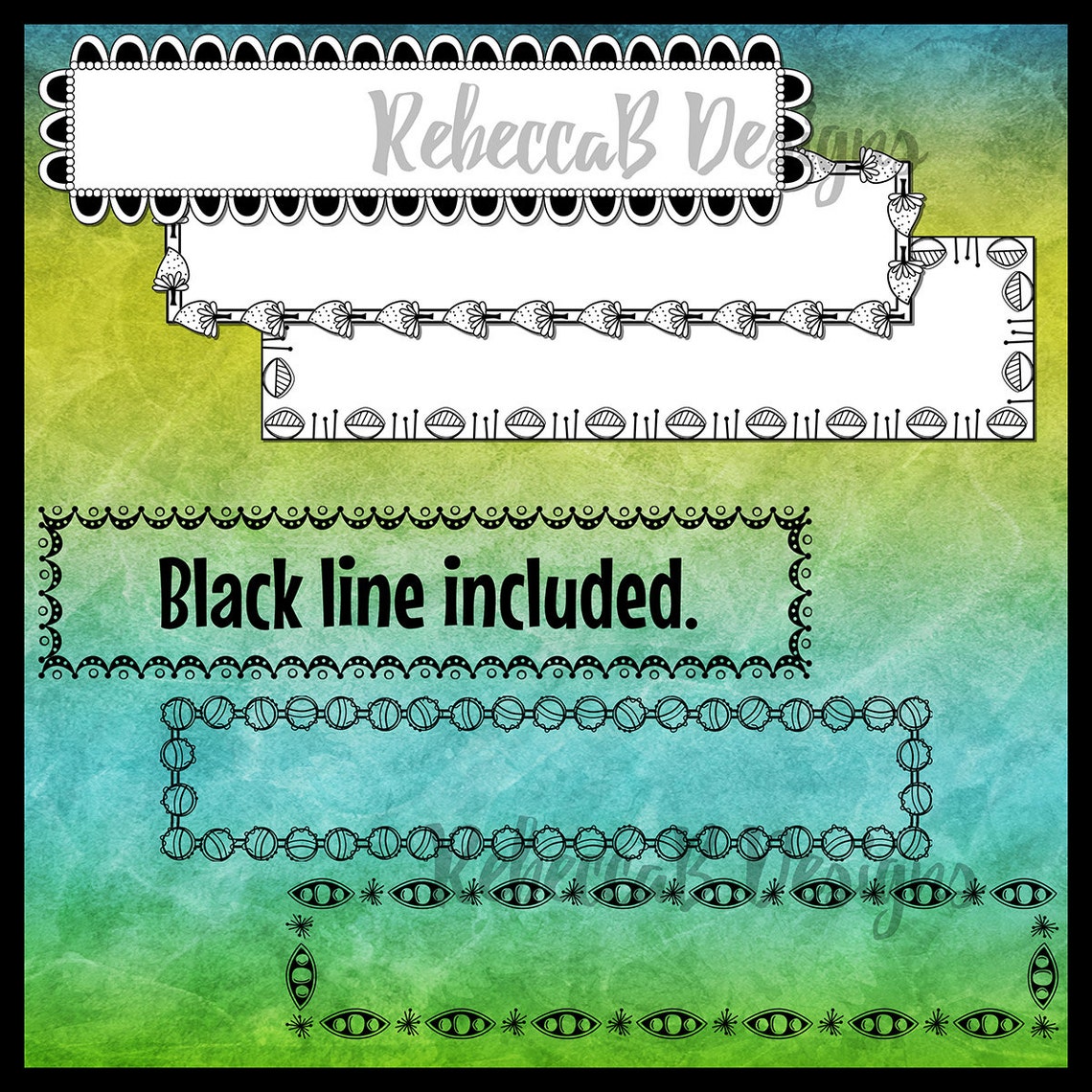 Page Header Border Frames Clip Art Set 3, Doodle Page Headers Clip Art ...