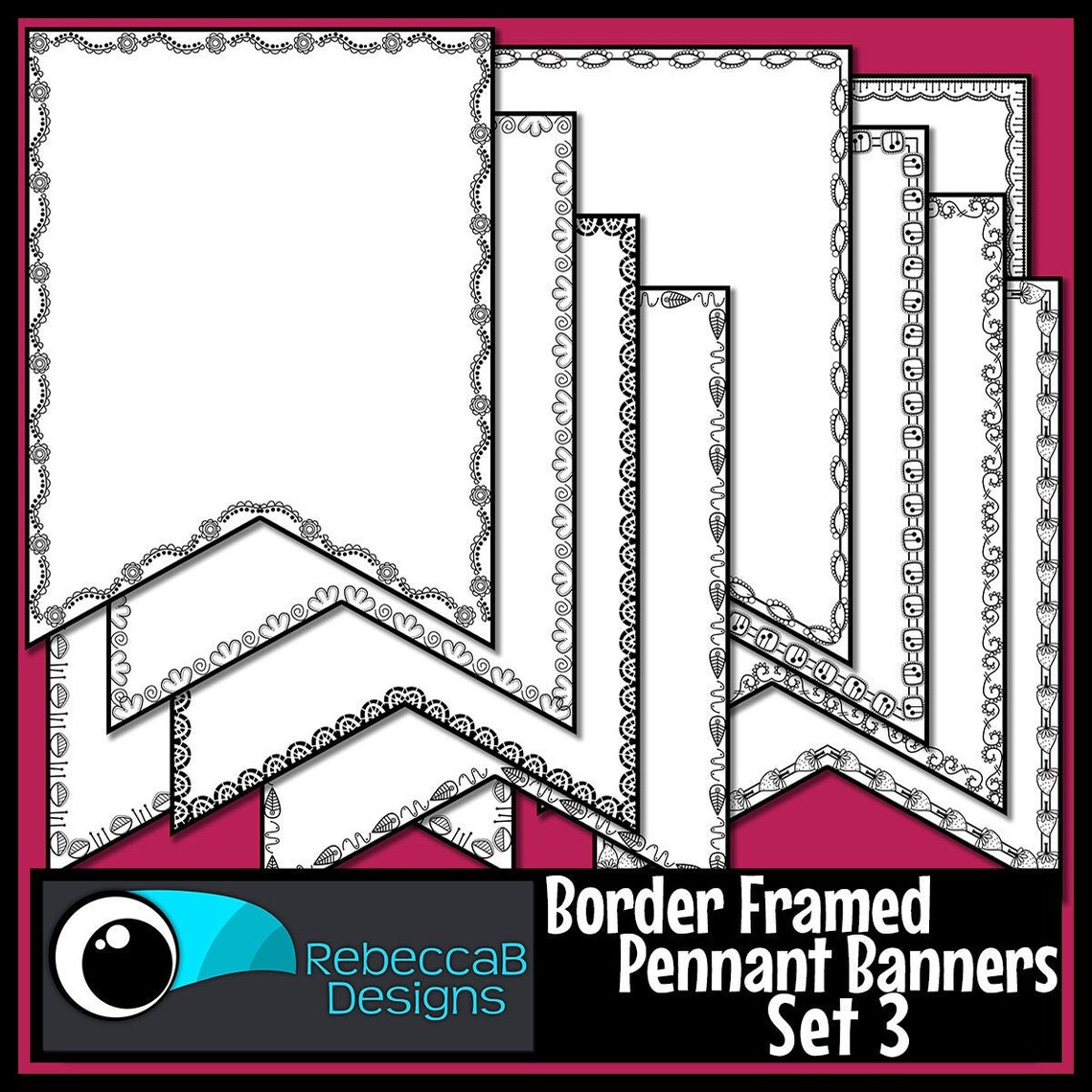 Border Framed Pennant Banners Clip Art Set 3, Pennant Borders Clip Art ...
