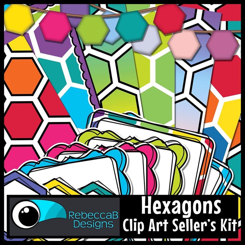 Hexagons Clip Art Seller's Kit, Digital Clip Art Kit Pennant Banners ...
