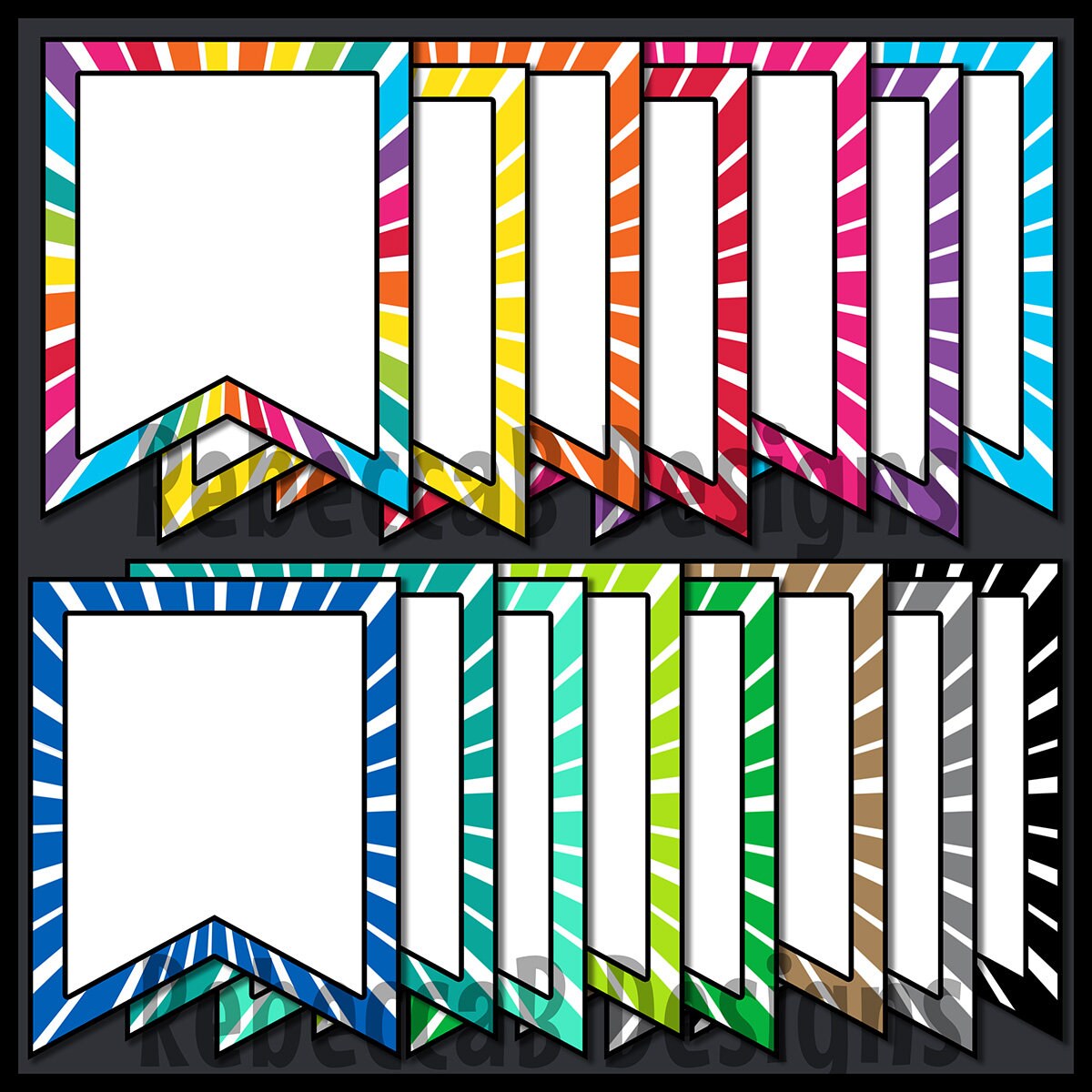 Bunting Pennant Banners Clip Art Set 1 - Starburst Classroom Decor ...