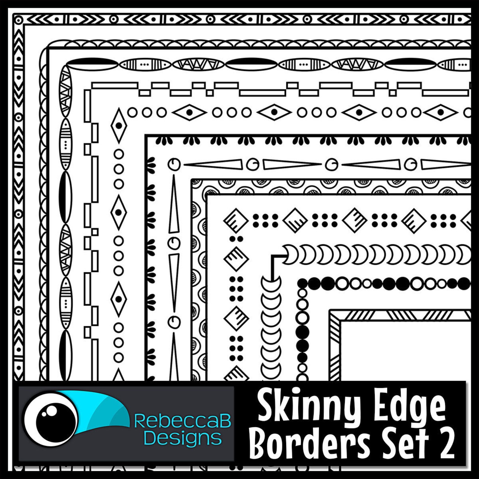 Skinny Edge Borders Clip Art Set 2, Skinny Borders, Black Line Borders ...