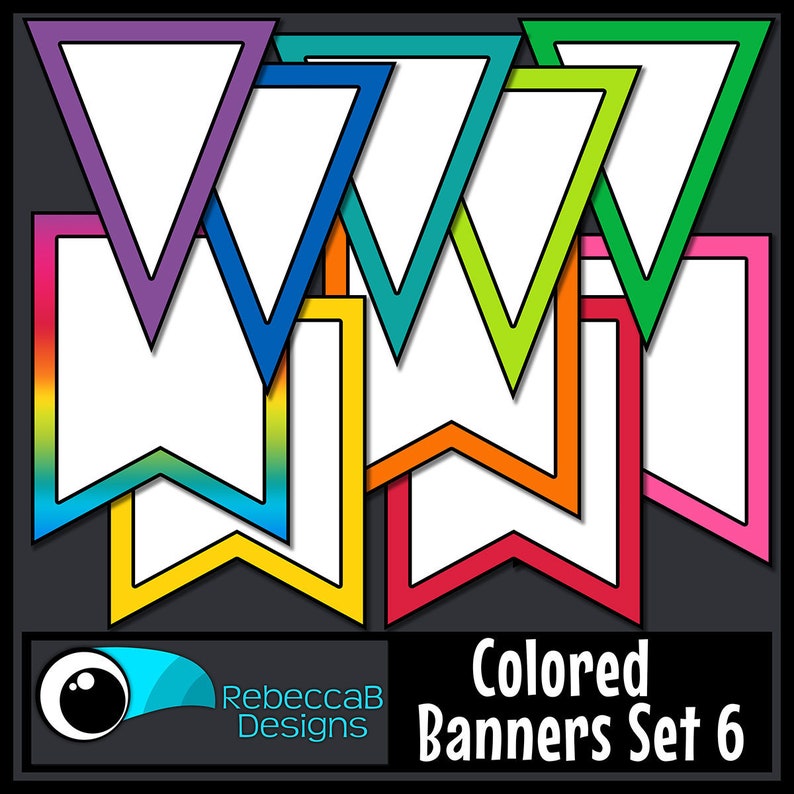 Bunting Pennant Banners Clip Art Set 6 Colored Classroom | Etsy