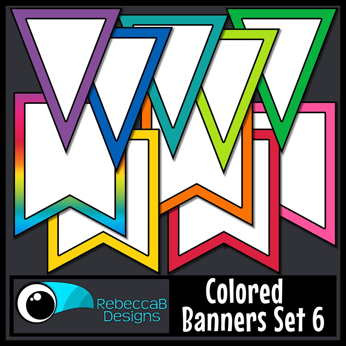 Bunting Pennant Banners Clip Art Set 6 - Colored Classroom Decor ...