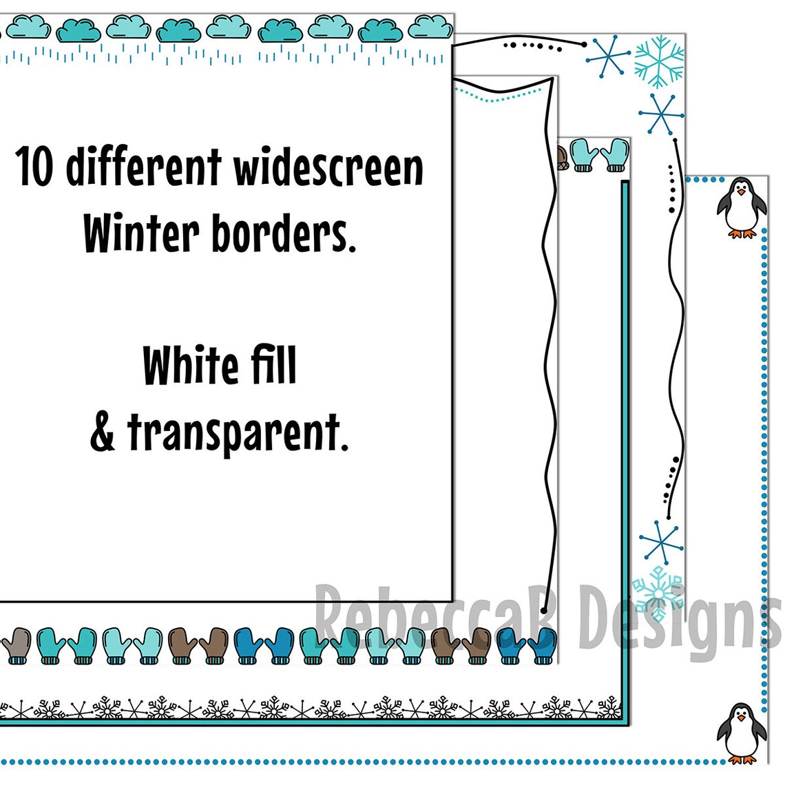 Widescreen 16:9 Winter Colored Borders Clip Art - Google Slides™ and ...