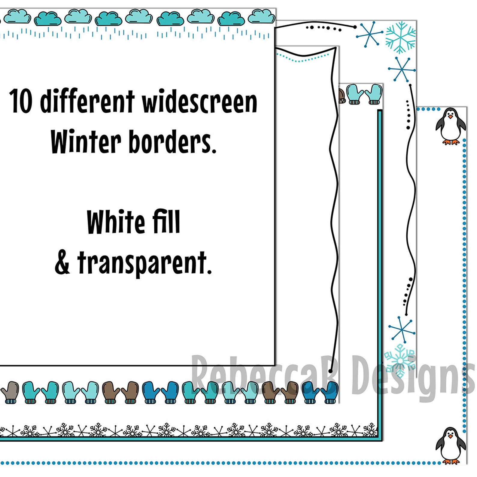 Widescreen 16:9 Winter Colored Borders Clip Art - Google Slides™ and ...