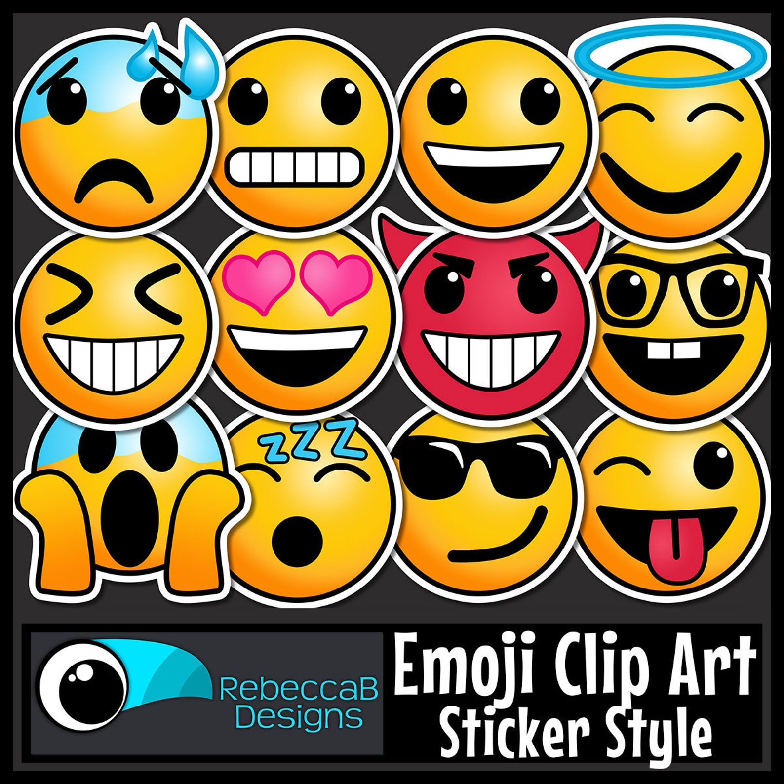 Emoji Emotions Clip Art Sticker Style, Emotions Clip Art, Feelings Clip ...