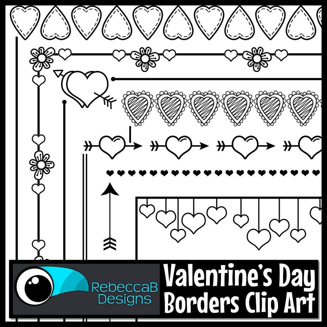 Valentine's Day Borders Clip Art Valentine's Day | Etsy