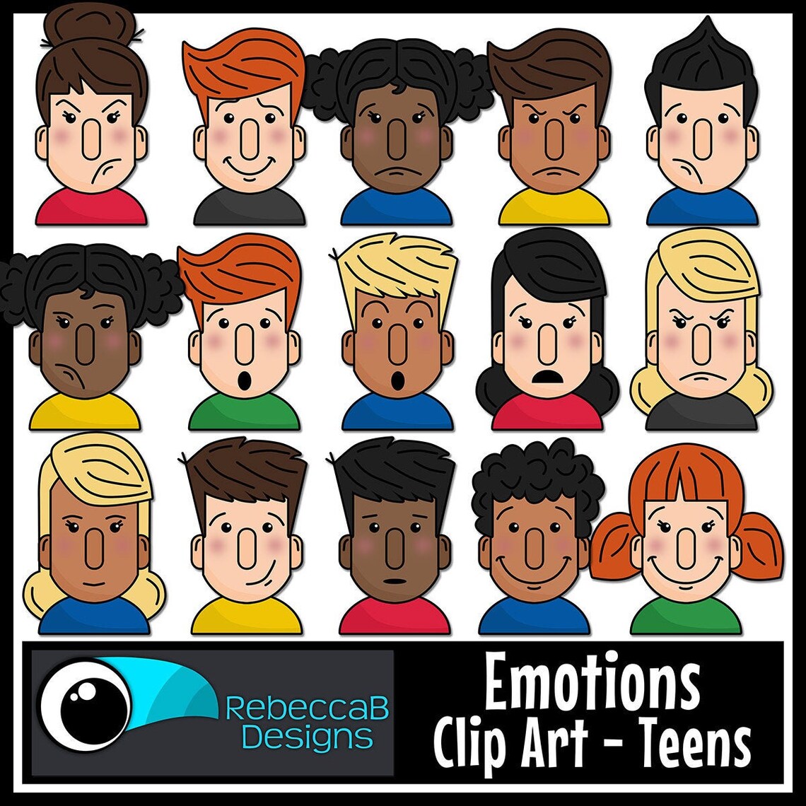 Emotions Clip Art - Teens - Movable and Standard Clip Art, Emotions ...