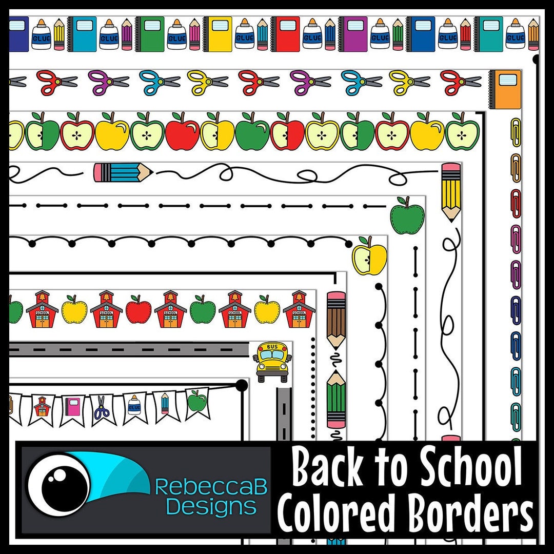 Back to School Colored Borders Clipart, Back to School Clipart, School ...