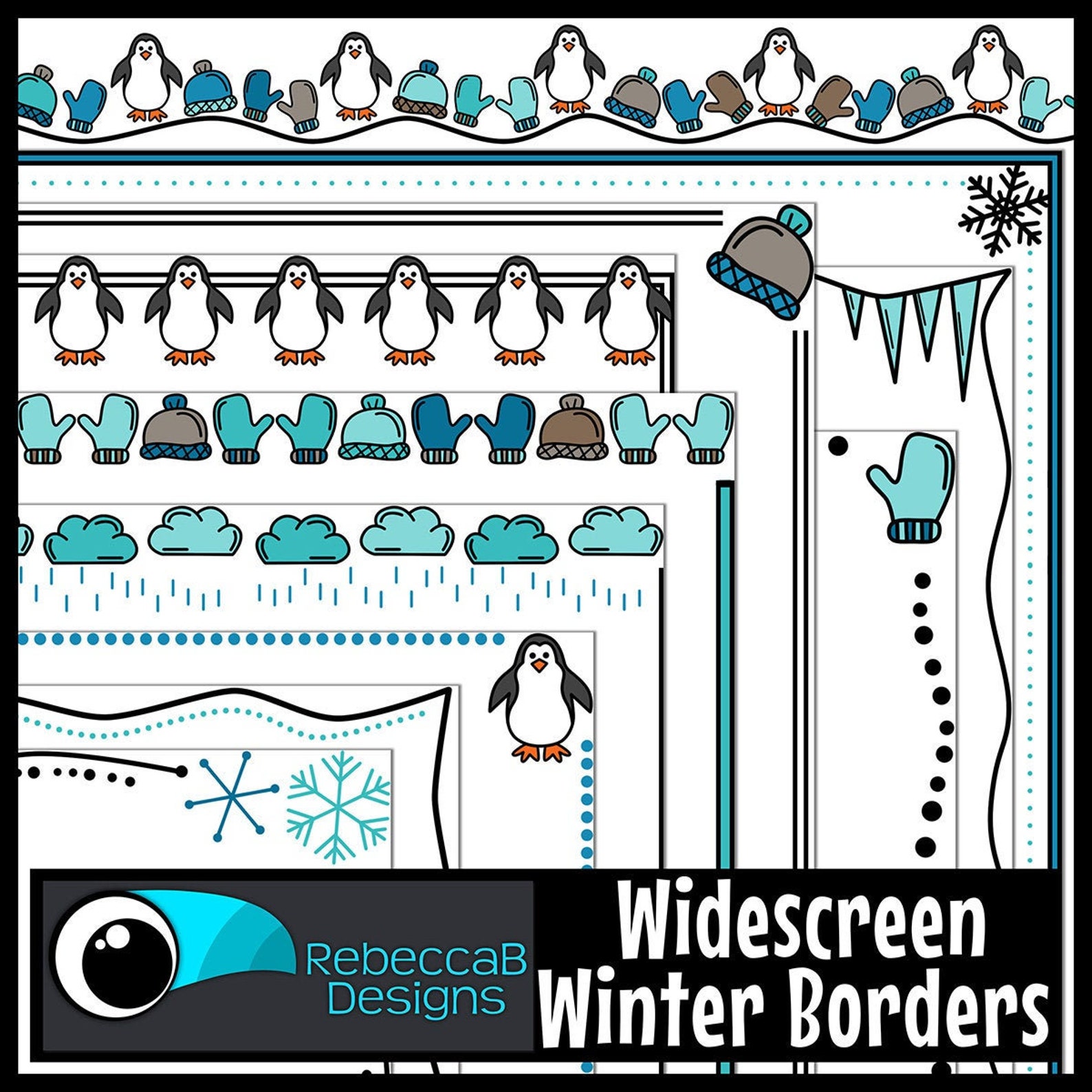Widescreen 16:9 Winter Colored Borders Clip Art - Google Slides™ and ...