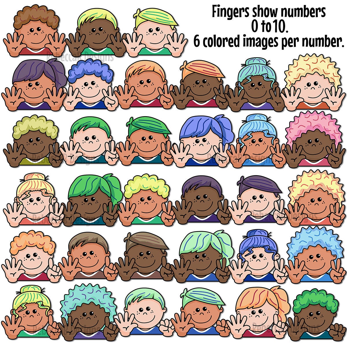 Kids Finger Counting 0-10 Hands Clip Art, Kids Faces Clip Art, Finger ...