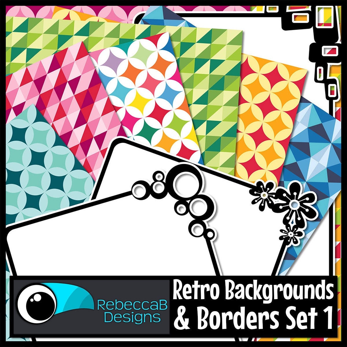 Retro Backgrounds and Borders Clip Art Set 1, Retro Backgrounds ...