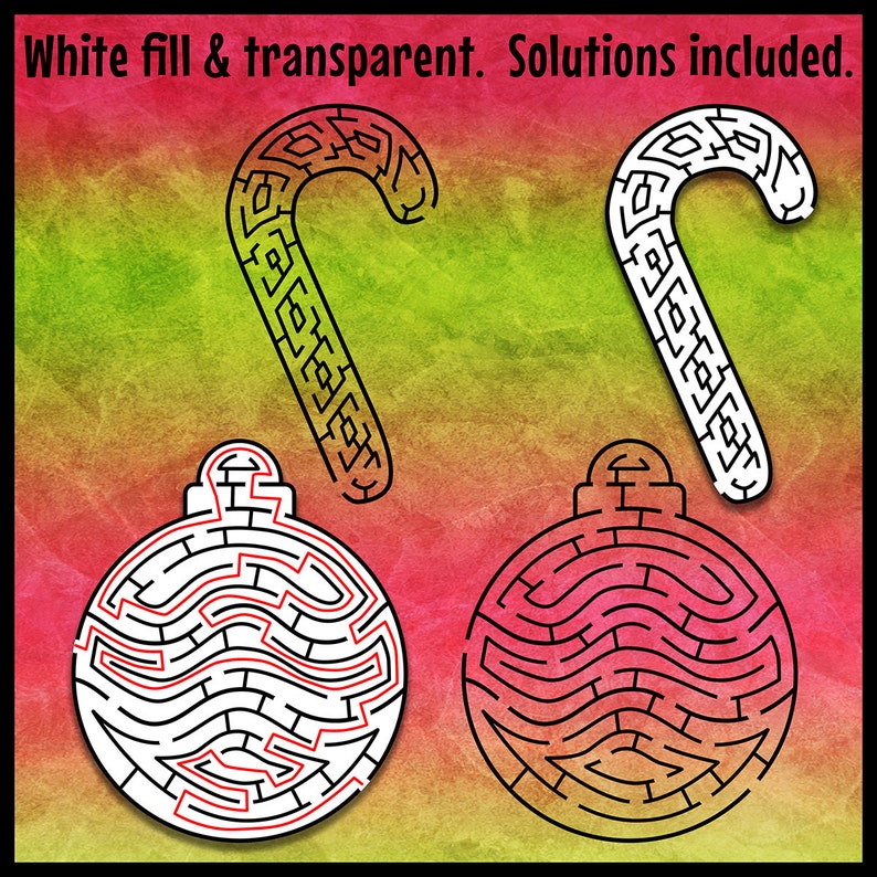 Christmas Maze Clip Art Set 2, Christmas Clip Art, Mazes With Solutions ...