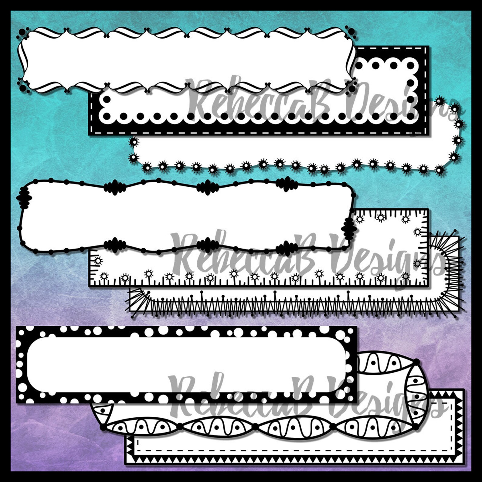 Page Header Border Frames Clip Art Set 2 Doodle Page Headers | Etsy