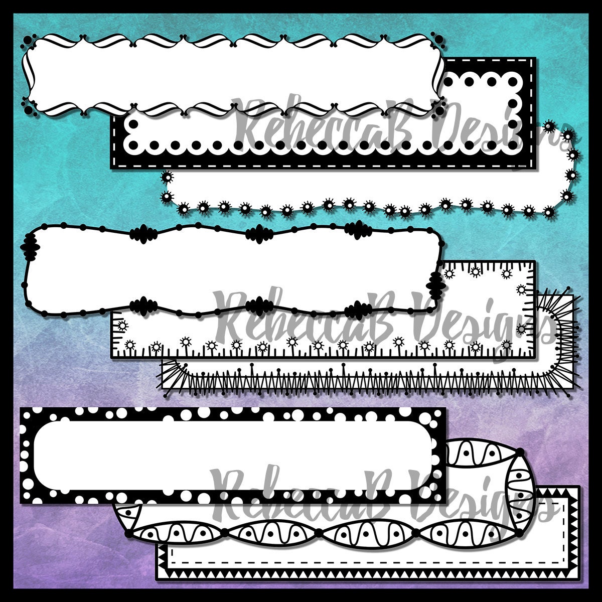 Page Header Border Frames Clip Art Set 2, Doodle Page Headers Clip Art ...