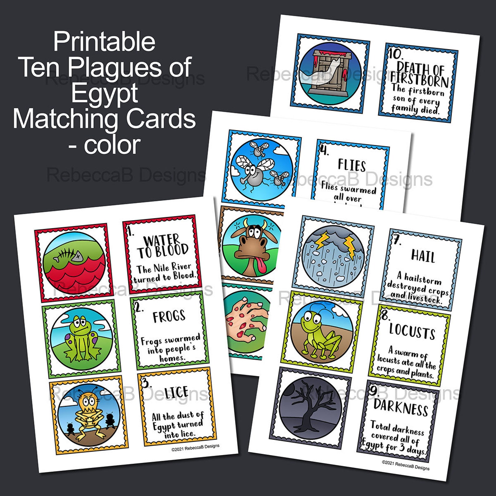 Ten Plagues of Egypt Matching Card Game: Passover Activity (digital ...