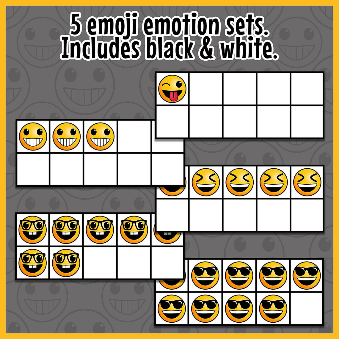 Emoji Ten Frames Clip Art, Emotions Clip Art, Feelings Clip Art, Ten ...