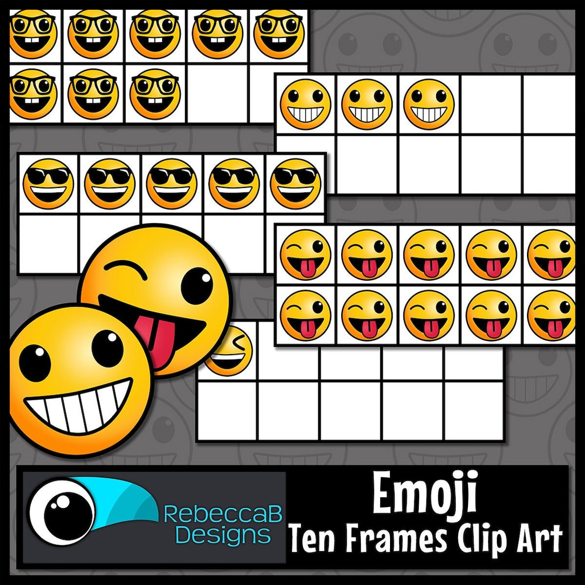 Emoji Ten Frames Clip Art, Emotions Clip Art, Feelings Clip Art, Ten ...