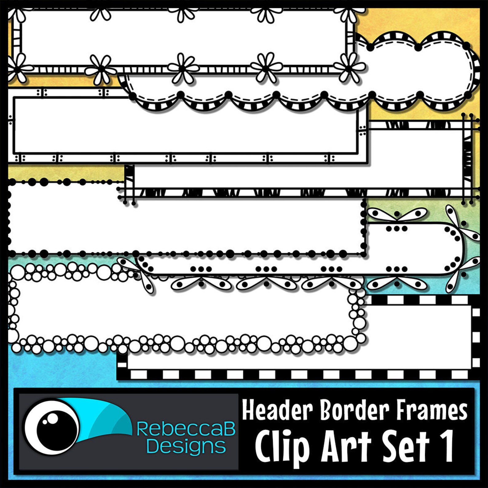 Page Header Border Frames Clip Art Set 1, Doodle Page Headers Clip Art ...