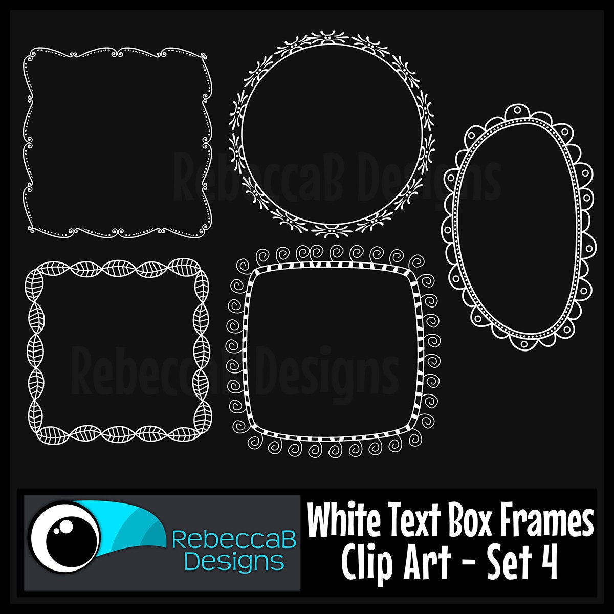 White Line Text Box Border Frames Clip Art Set 4, Text Box Frames ...