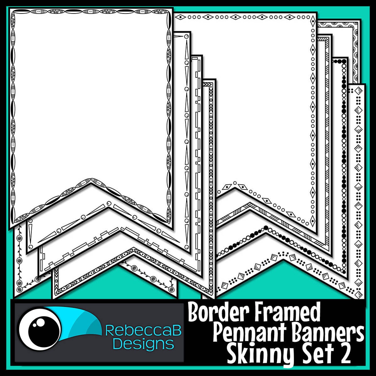 Skinny Edge Border Framed Pennant Banners Clip Art Set 2, Pennant ...