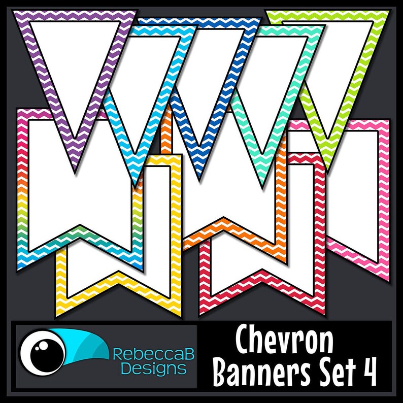 Bunting Pennant Banners Clip Art Set 4 - Chevron Classroom Decor ...