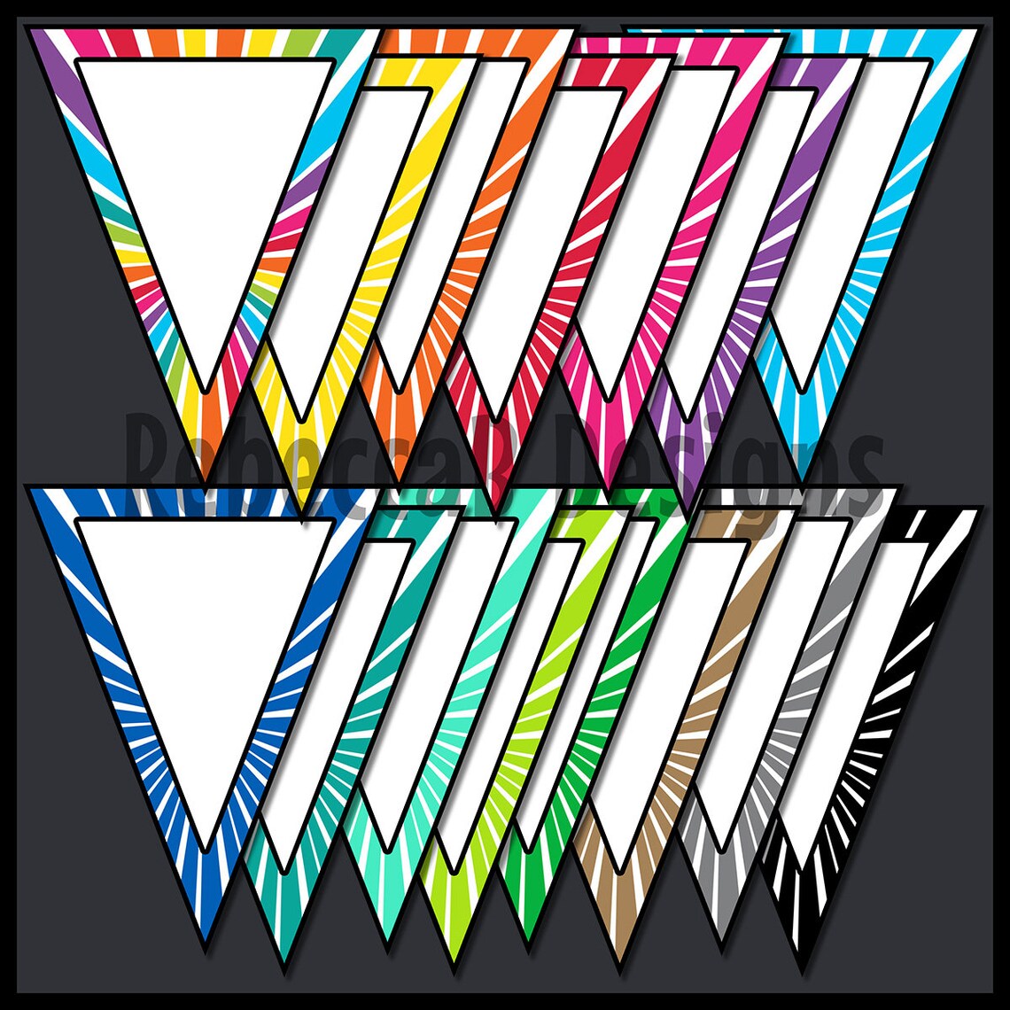 Bunting Pennant Banners Clip Art Set 1 - Starburst Classroom Decor ...