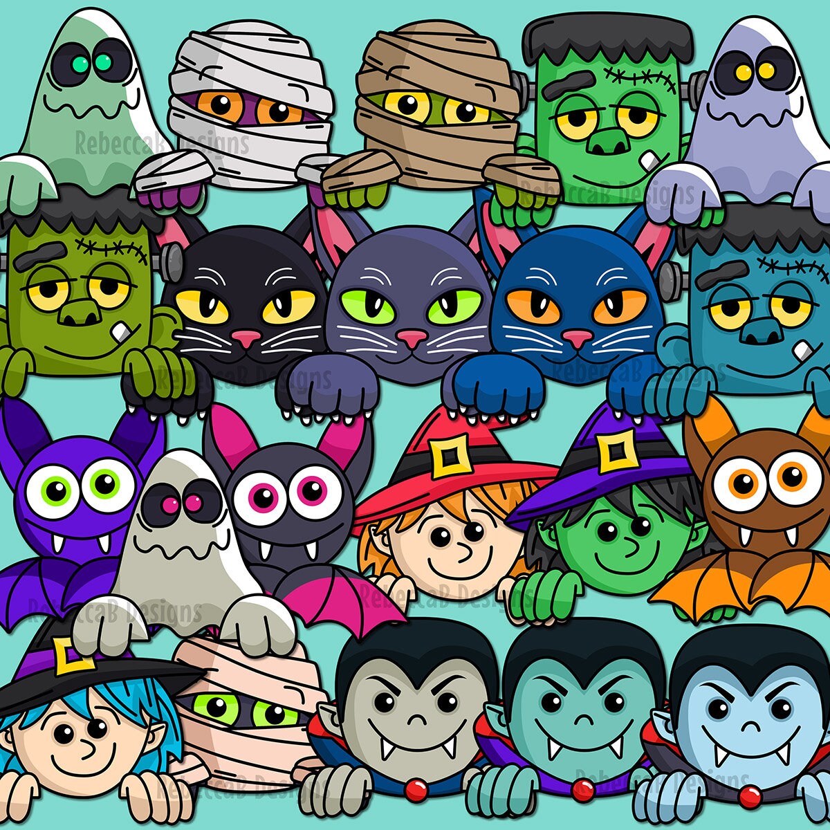 Halloween Page Toppers Clip Art, Halloween Faces Clip Art, Digital ...