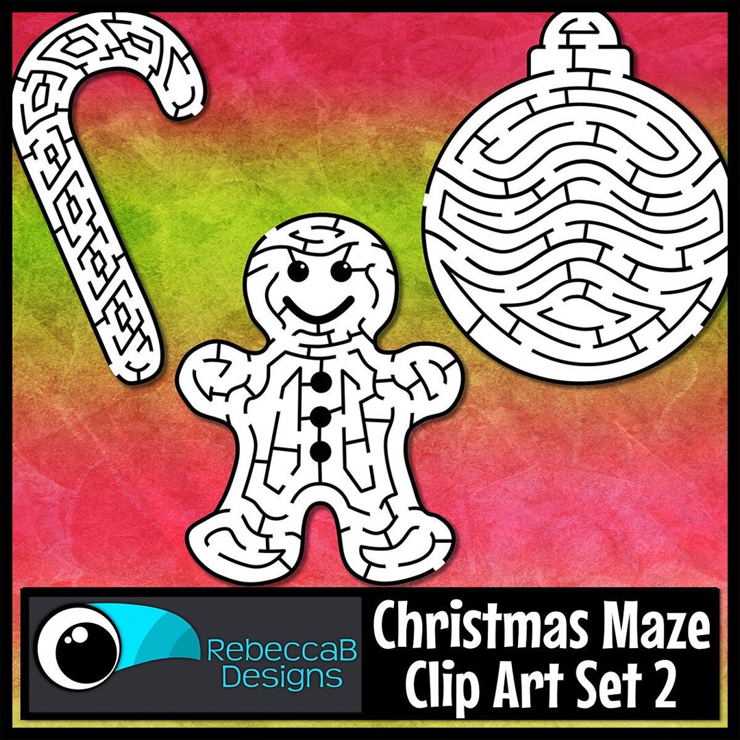 Christmas Maze Clip Art Set 2, Christmas Clip Art, Mazes With Solutions ...