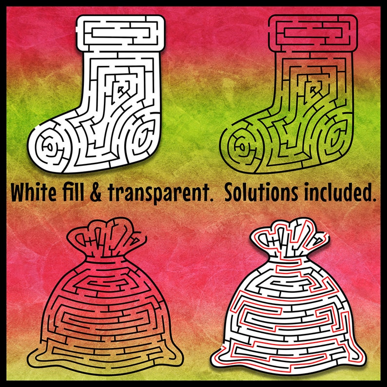 Christmas Maze Clip Art Set 3, Christmas Clip Art, Mazes With Solutions ...