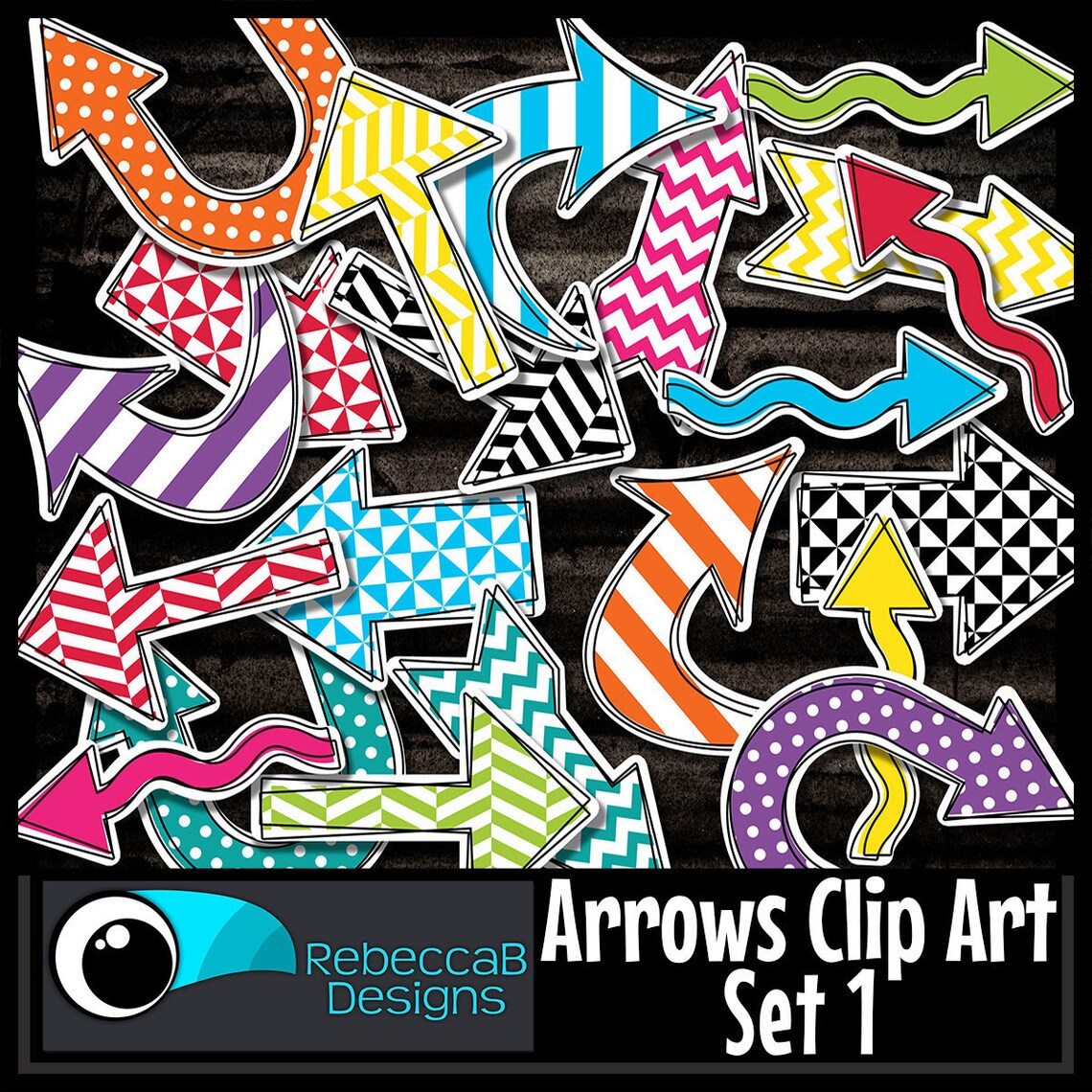 Arrows Clip Art Set 1, Colored Patterned Arrow Clipart, Digital Arrows ...