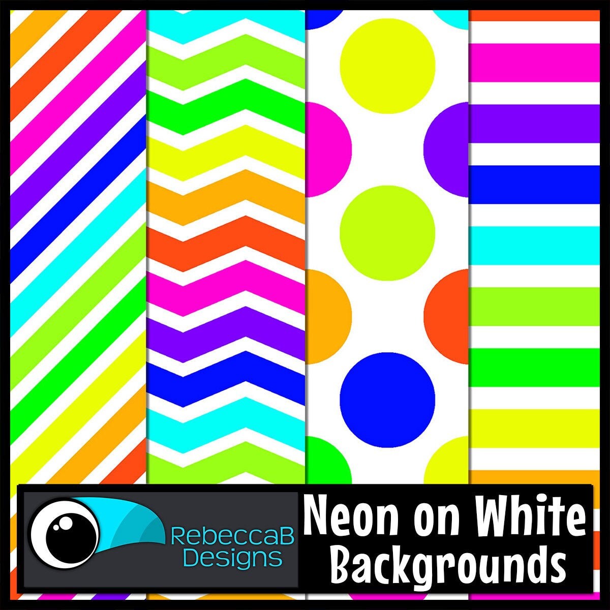 Neon on White Digital Patterned Backgrounds Clip Art, Neon Clip Art ...