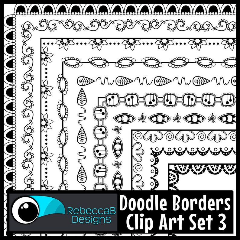 Doodle Borders Clip Art Set 3, Clipart Doodle Borders, Border Frames ...