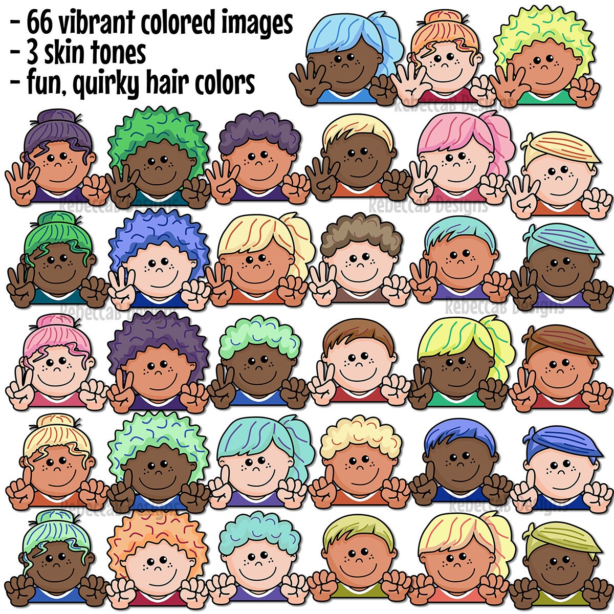 Kids Finger Counting 0-10 Hands Clip Art, Kids Faces Clip Art, Finger ...