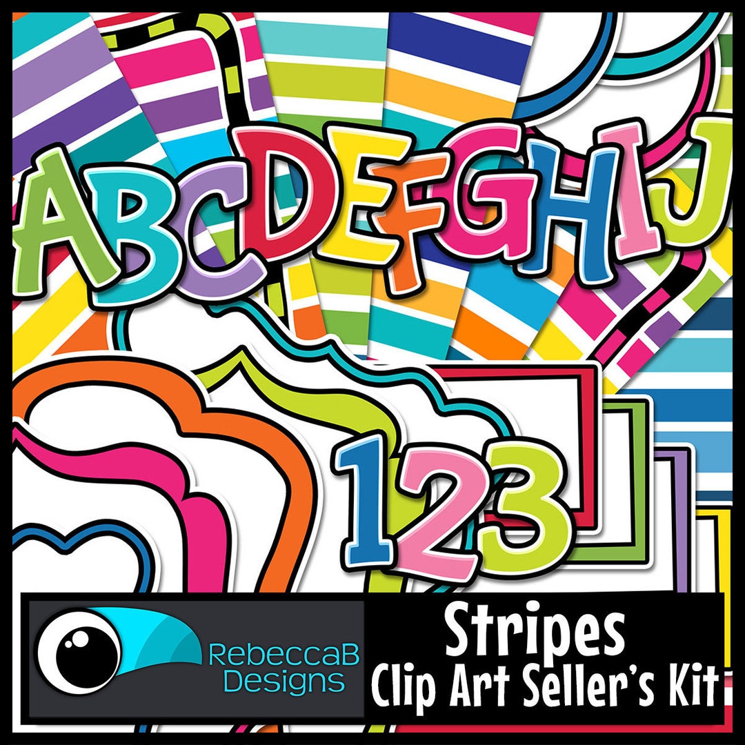 Stripes Clip Art Seller's Kit, Digital Kit, Text Box Frames ...