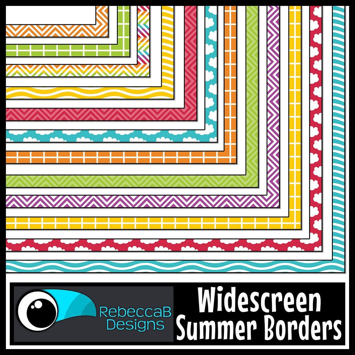 Widescreen 16:9 Summer Borders - Google Slides™ and Powerpoint™, Border ...