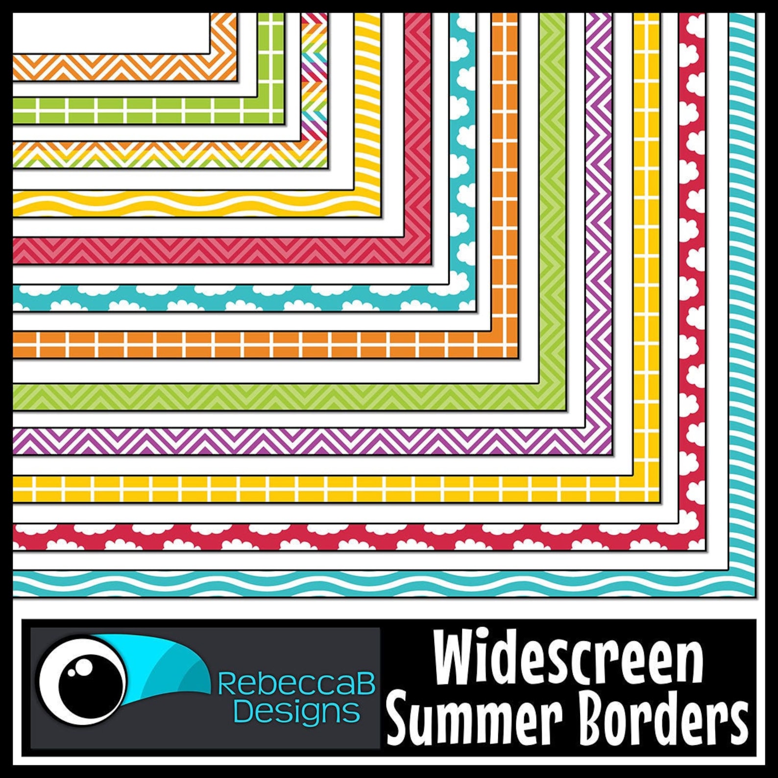 Widescreen 16:9 Summer Borders - Google Slides™ and Powerpoint™, Border ...