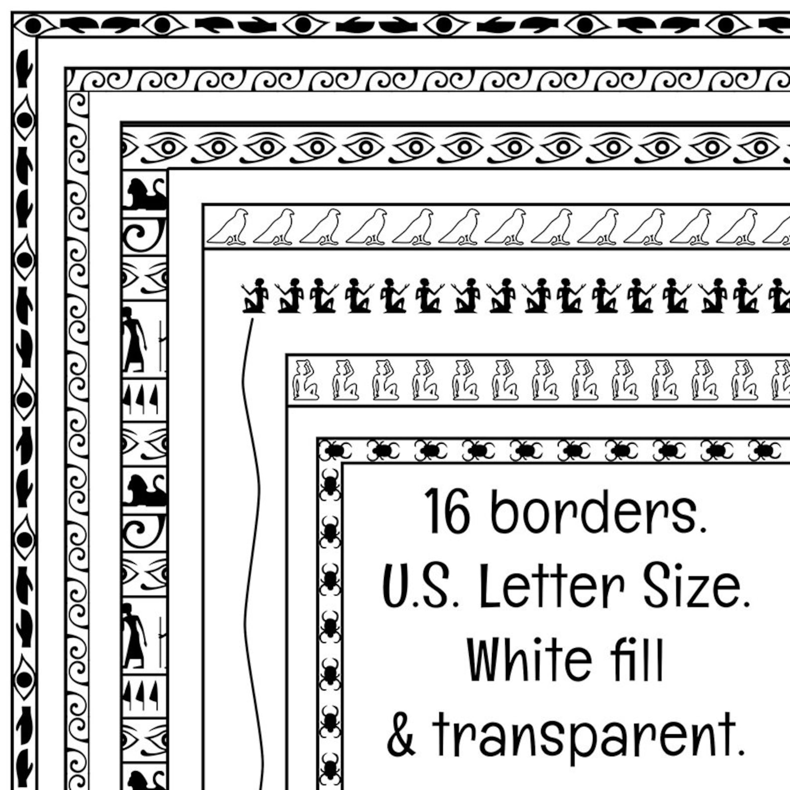 Egyptian Hieroglyphics Borders Clip Art: Black Line Doodles (PNG) - Etsy