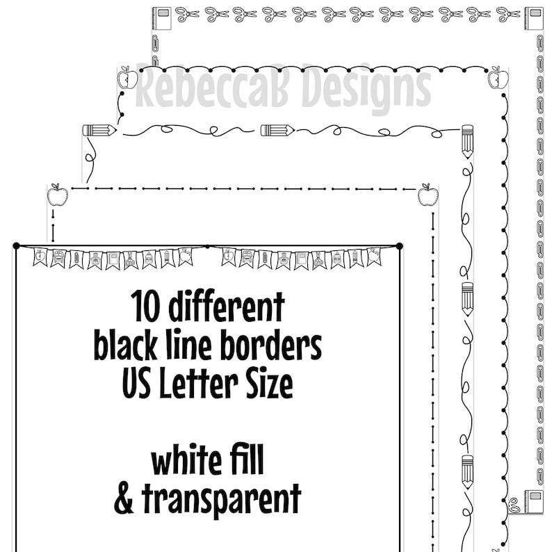 Back to School Doodle Borders Clipart, Back to School Clip Art, Border ...