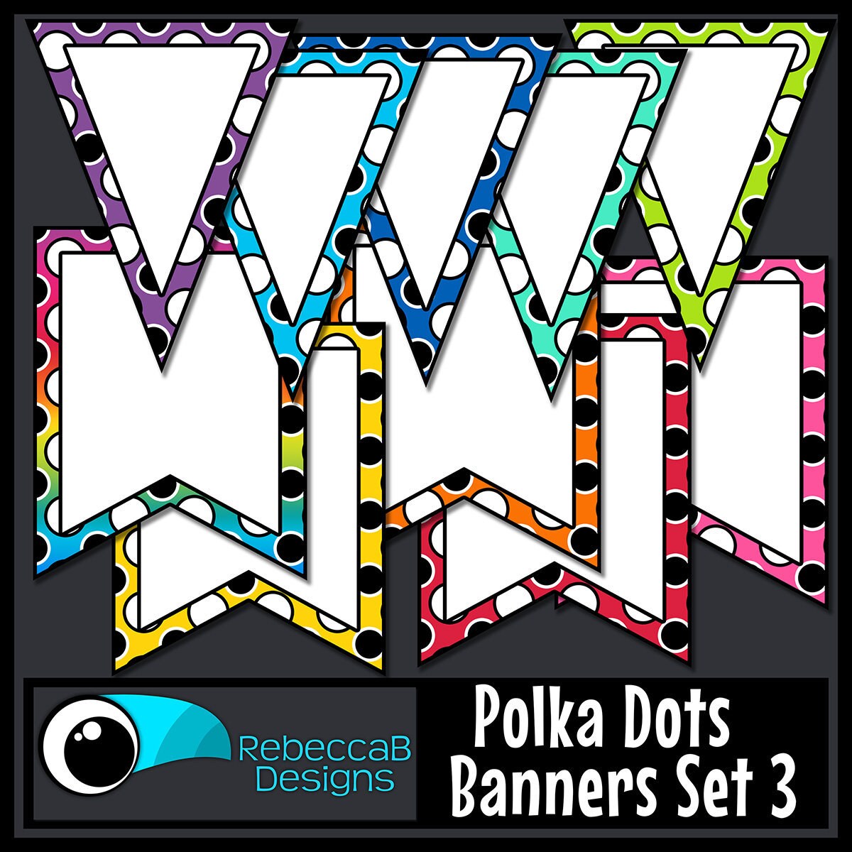 Bunting Pennant Banners Clip Art Set 3 - Polka Dots Classroom Decor ...