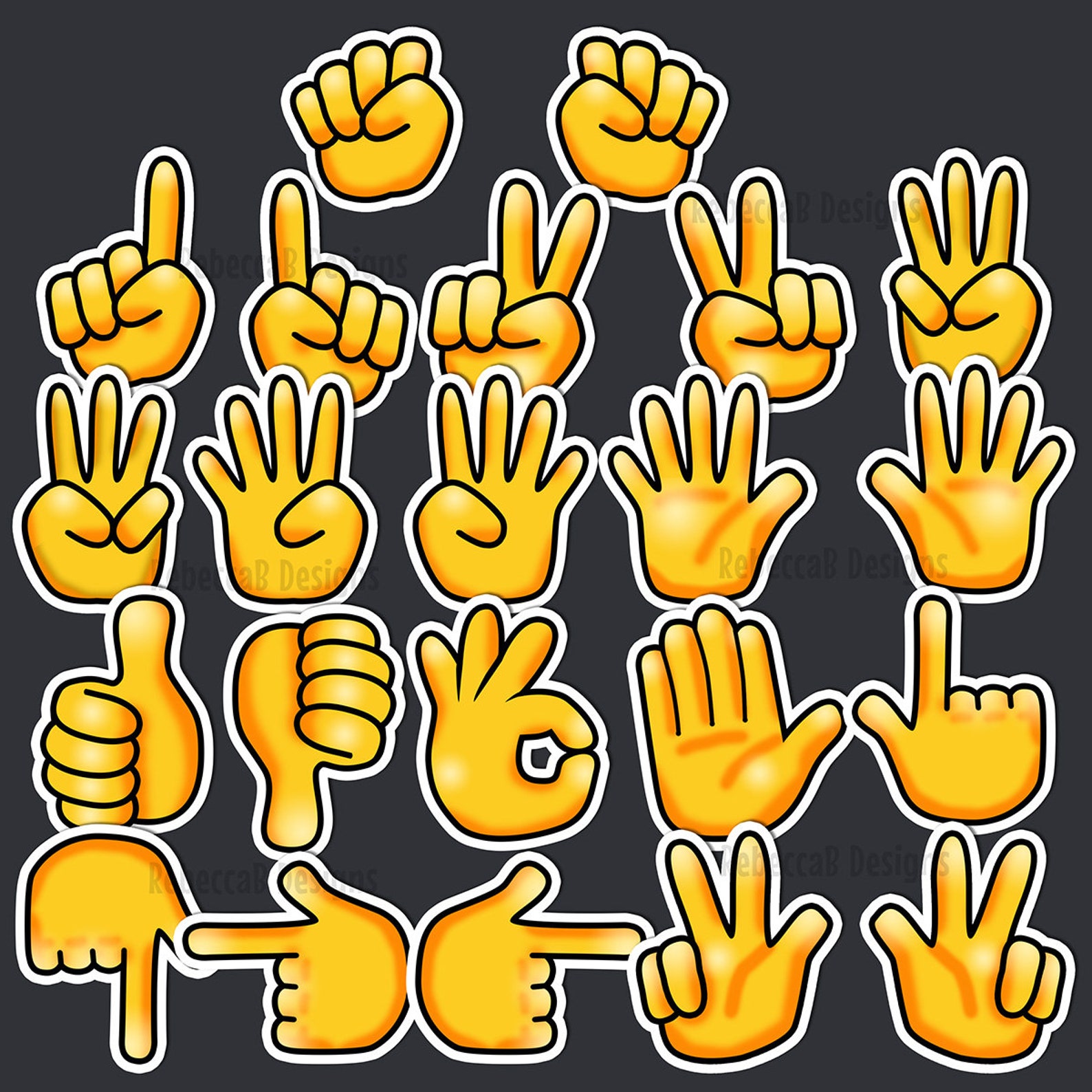 Finger Counting Hands Clip Art - Emoji Style, Hand Signals Clip Art ...