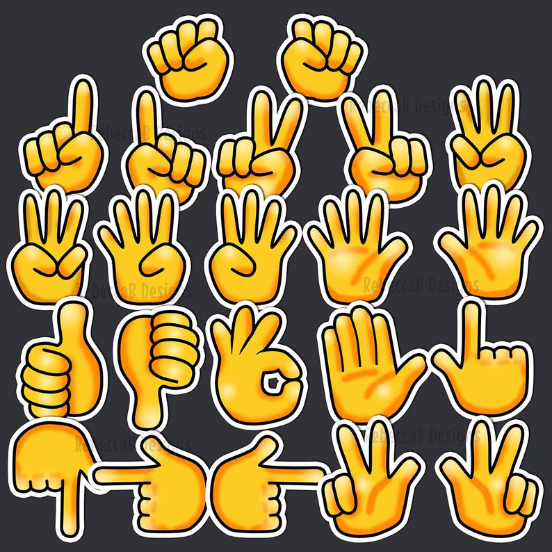 Finger Counting Hands Clip Art Emoji Style Hand Signals | Etsy