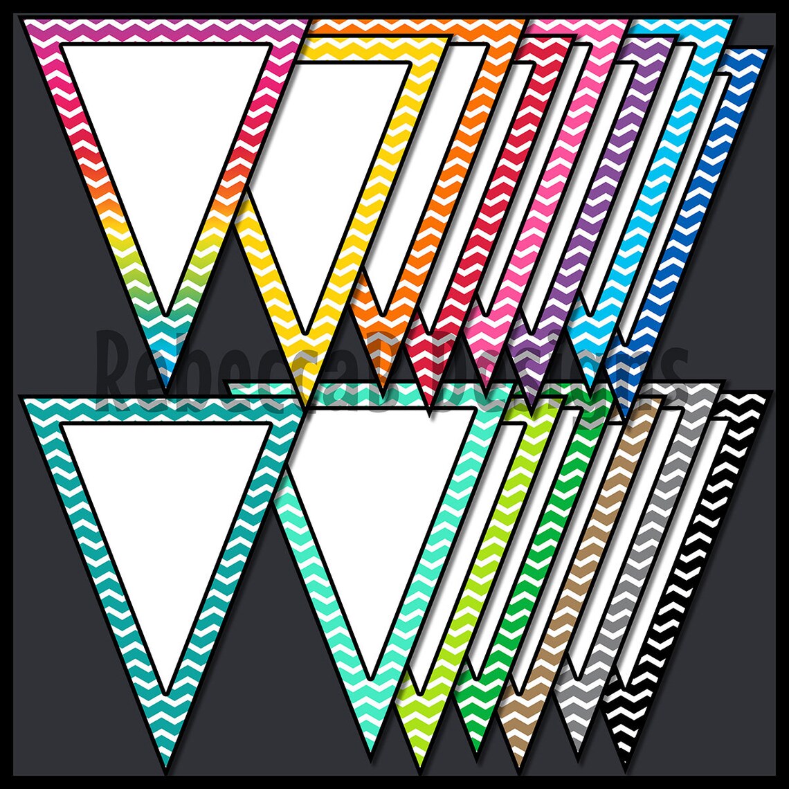Bunting Pennant Banners Clip Art Set 4 - Chevron Classroom Decor ...
