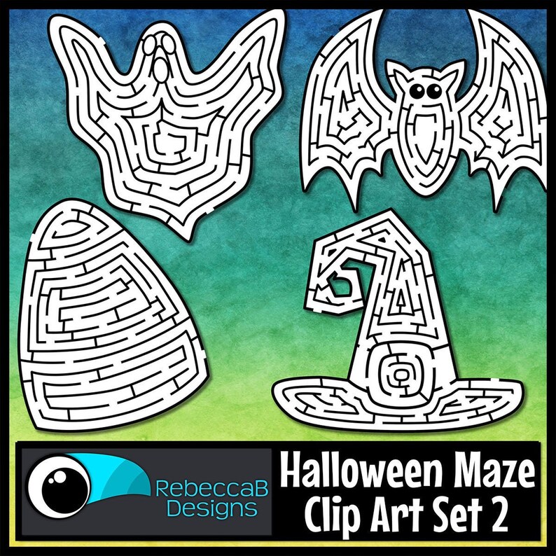 Halloween Maze Clip Art Set 2, Halloween Clip Art, Mazes With Solutions ...