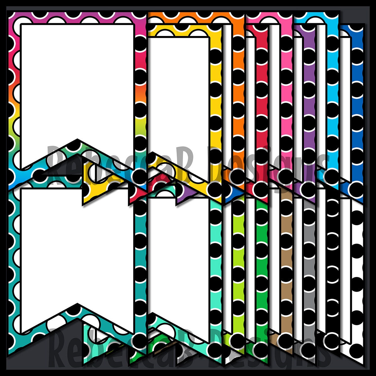 Bunting Pennant Banners Clip Art Set 3 - Polka Dots Classroom Decor ...