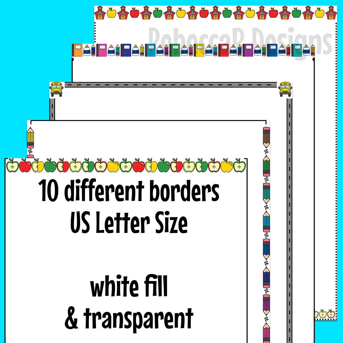 Back to School Colored Borders Clipart, Back to School Clipart, School ...