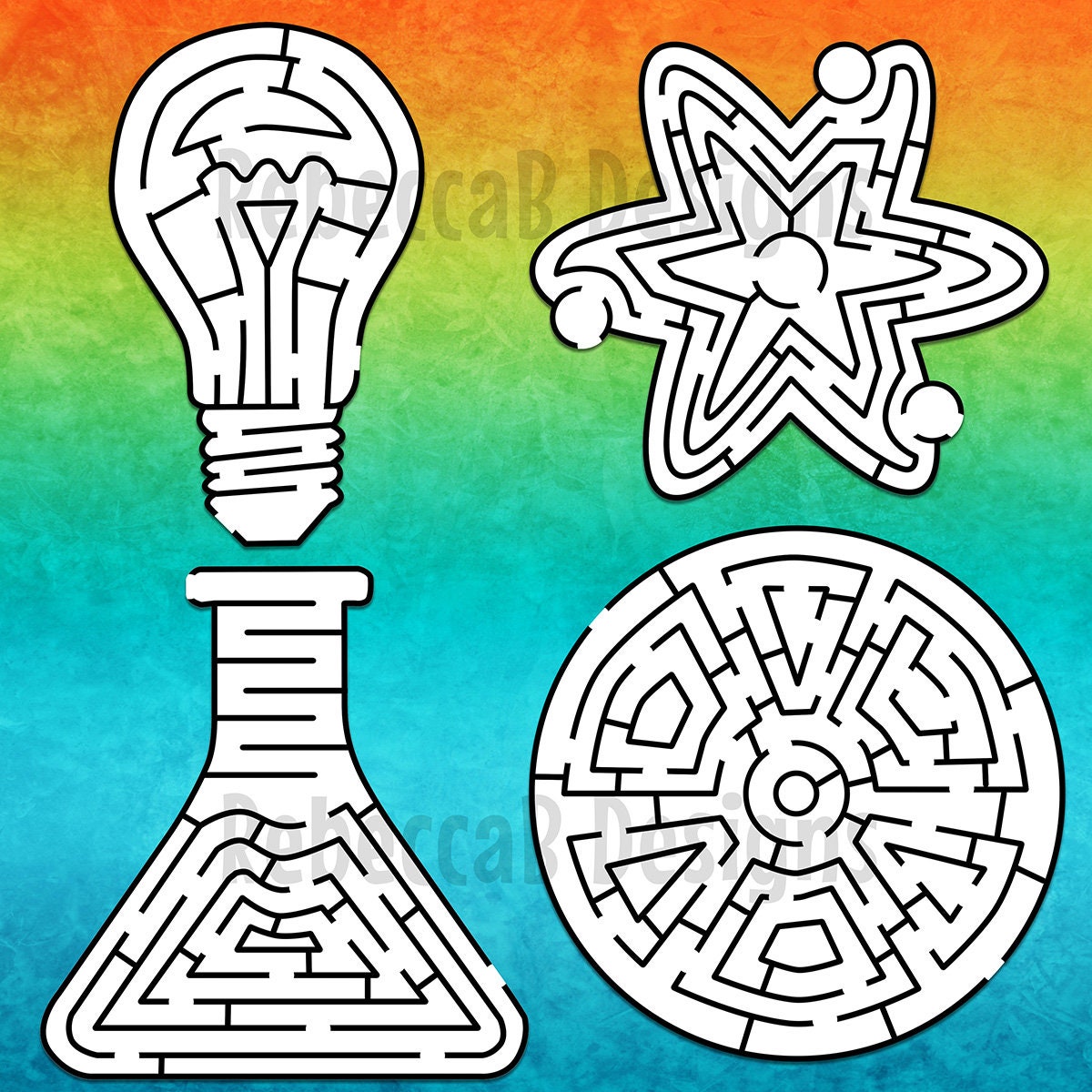 Science Maze Clip Art, Mazes and Solutions Clip Art, Shaped Maze Clip ...