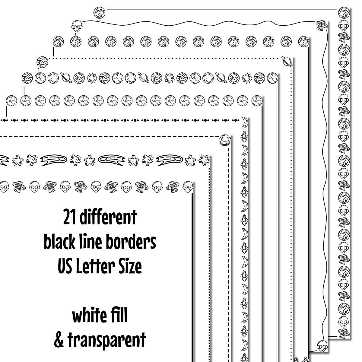 Outer Space Doodle Borders Clip Art, Space Exploration Clip Art, Outer ...